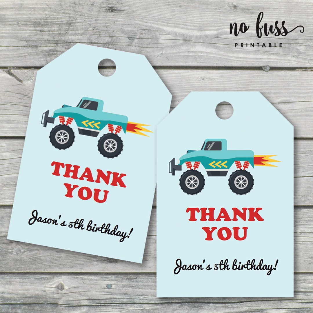 Monster Truck Thank You Tag Favour Tag Gift Tag Editable PDF File ...