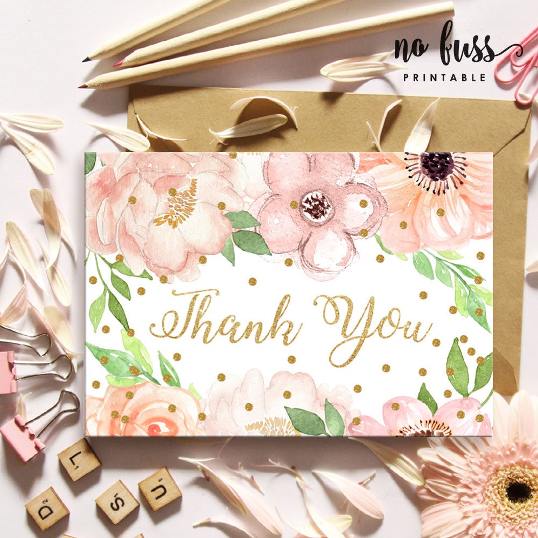 Watercolor Flower Thank You Card Watercolor Flower Thank You Note Fits ...