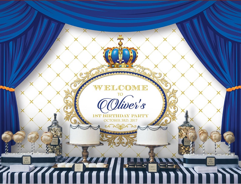 Royal Blue Crown and Gold Prince Backdrop Printable Digital | Etsy