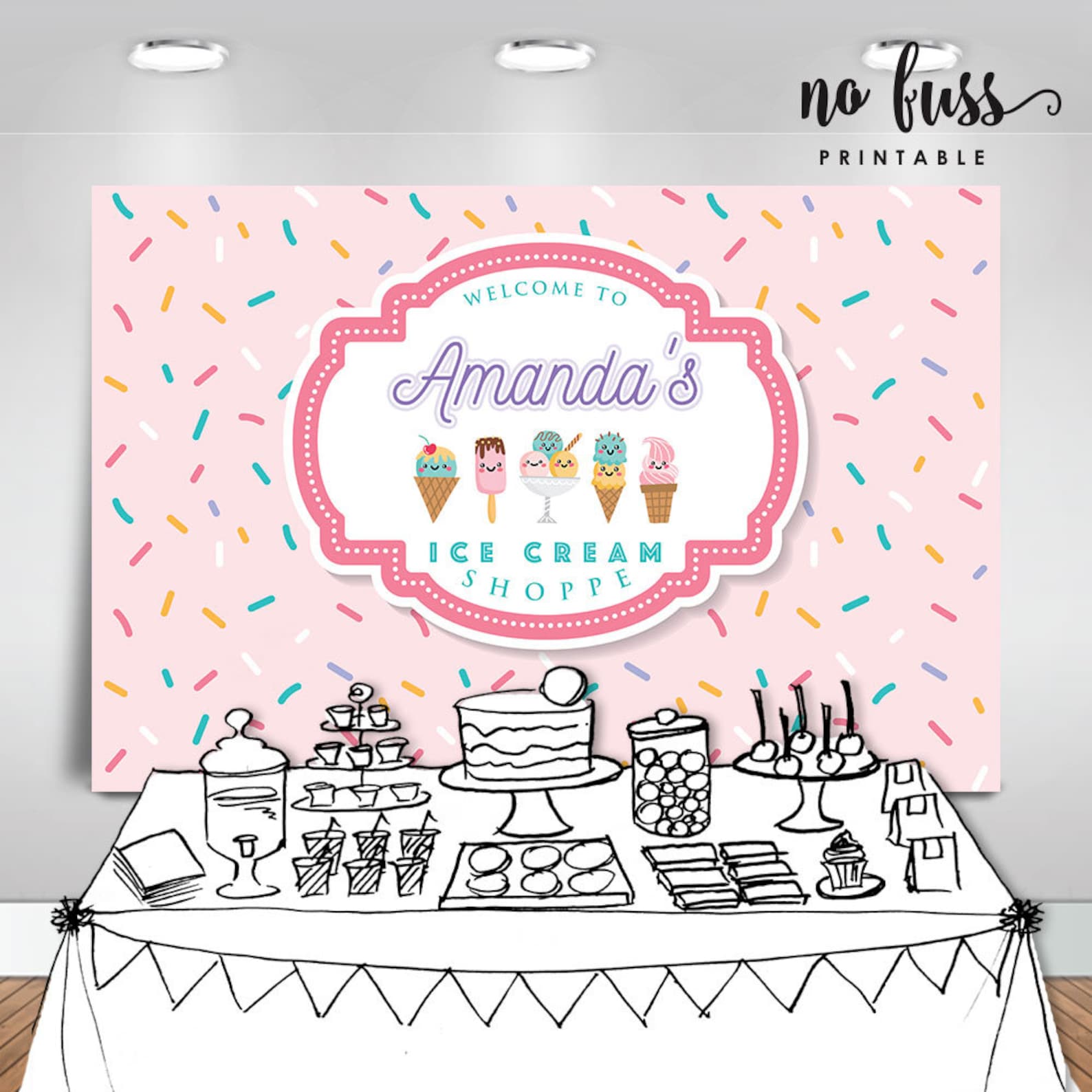 Ice Cream Shoppe Backdrop | Party Banner | Poster | Signage ...
