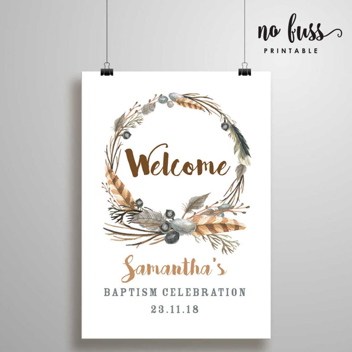 Printable Welcome Sign Boho and Feather Party Welcome Sign | Etsy