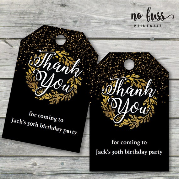 Black and Gold Thank You Tag Favour Tag Gift Tag - Etsy