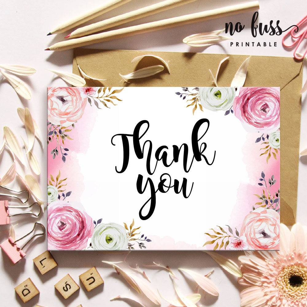 Watercolor Flower Thank You Card Printable Instant Download | Etsy