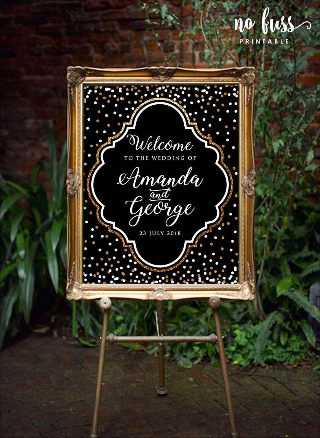 Printable Welcome Sign Black and Gold Sparkling Party Welcome Sign ...