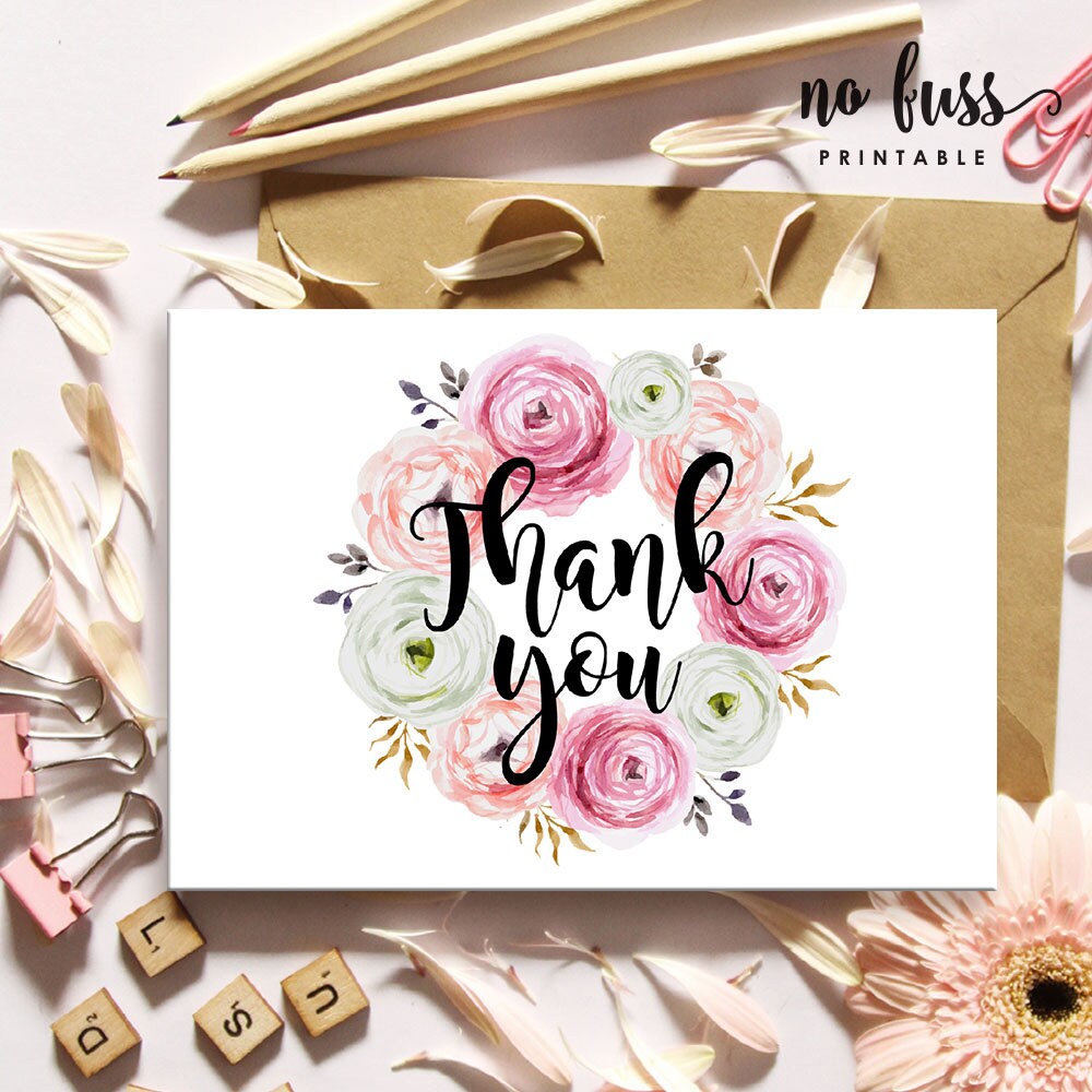 Watercolor Flower Thank You Card Printable Instant Download | Etsy