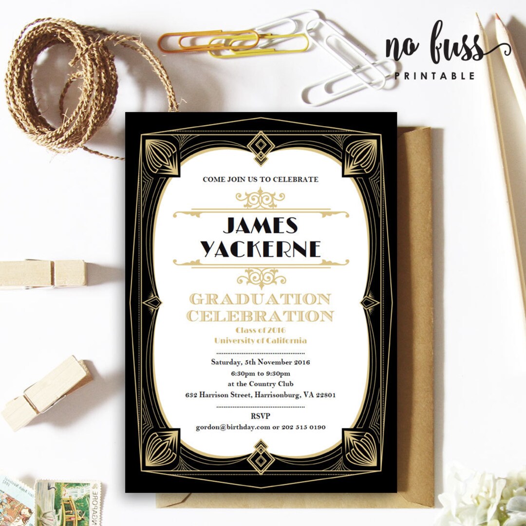 Great Gatsby Graduation Invitation | Art Deco Invite | 5x7 | Editable ...