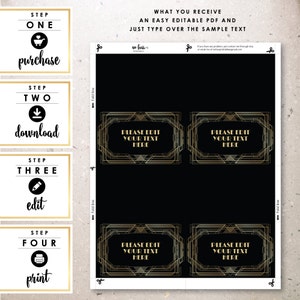 Great Gatsby Food Label Tents Card Editable PDF File Instant Download ...