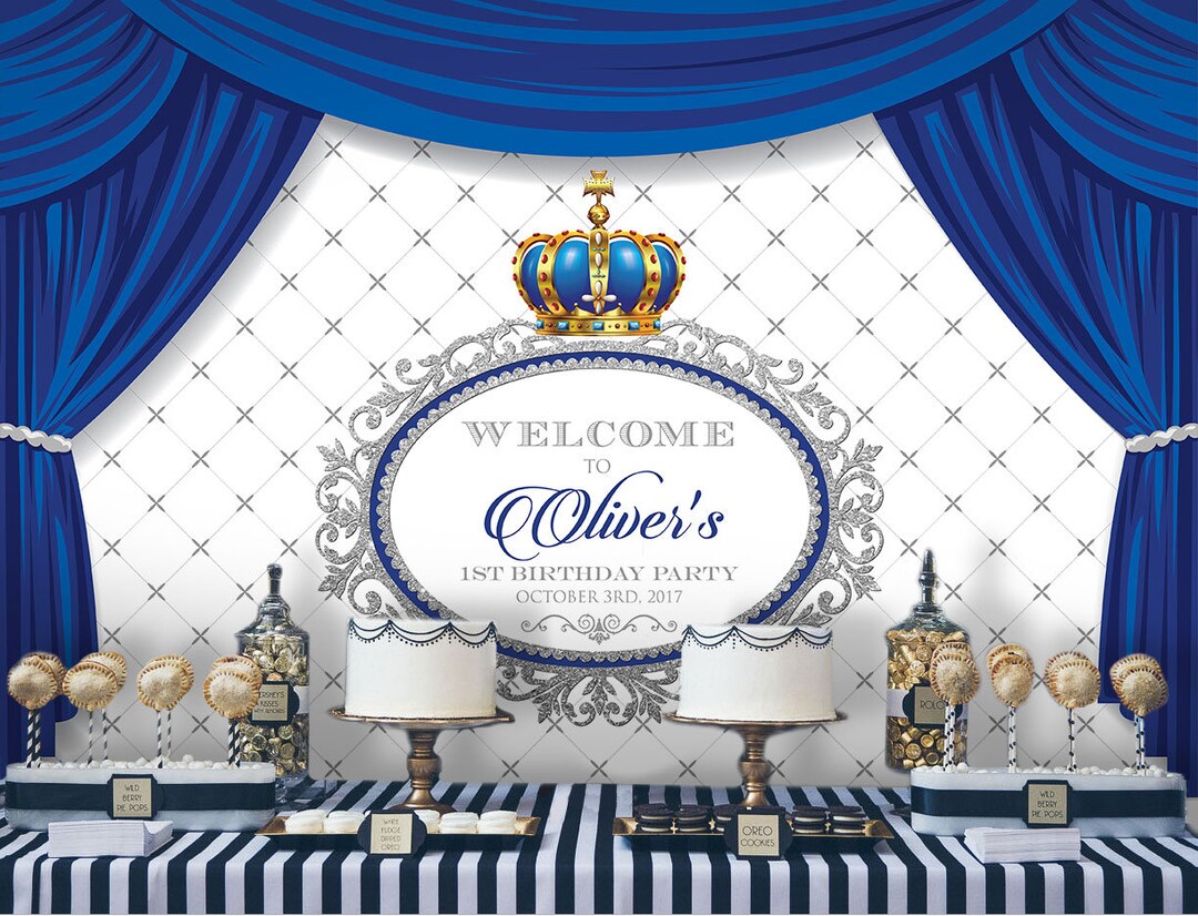 Blue and Silver Prince Crown Backdrop | Boys Party Banner | Poster ...