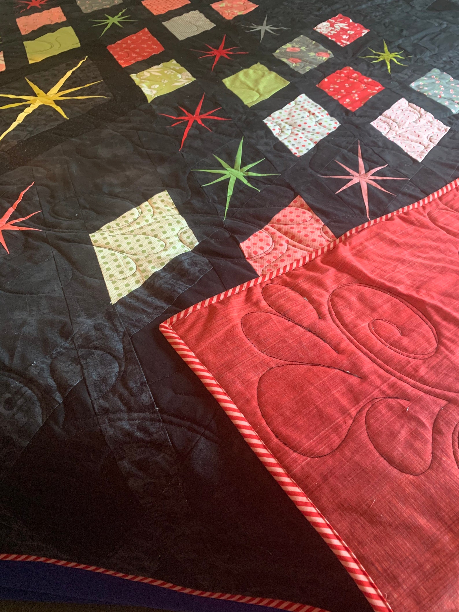 Retro Atomic Starburst Quilt Handmade Black, Red and Pink 80x86 - Etsy