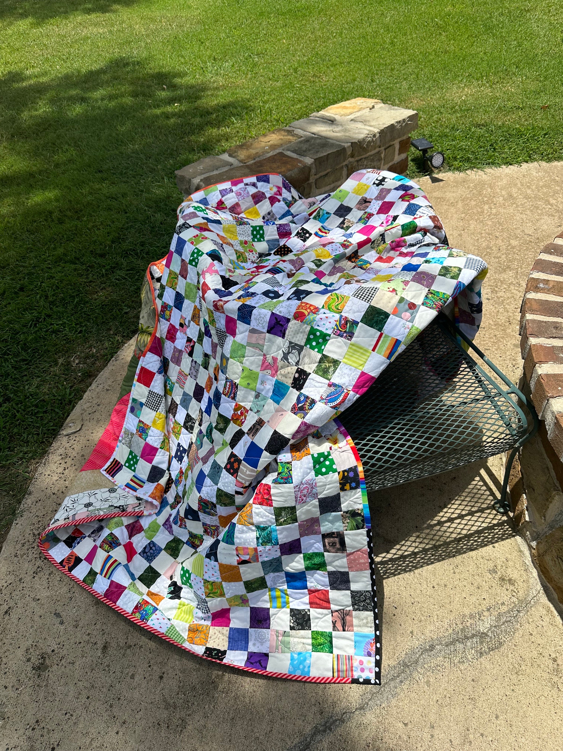 Handmade Scrappy Block Quilt Multi Colored 63”x79” - Etsy