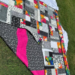 Handmade Monochrome Quilt Black/ White/ Gray/ Floral 82”x102” - Etsy