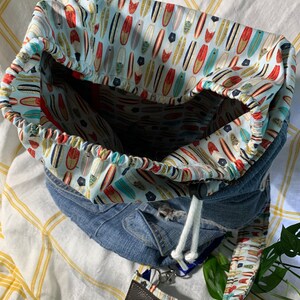 Upcycled Denim Drawstring Backpack Zippered Side Entry - Etsy