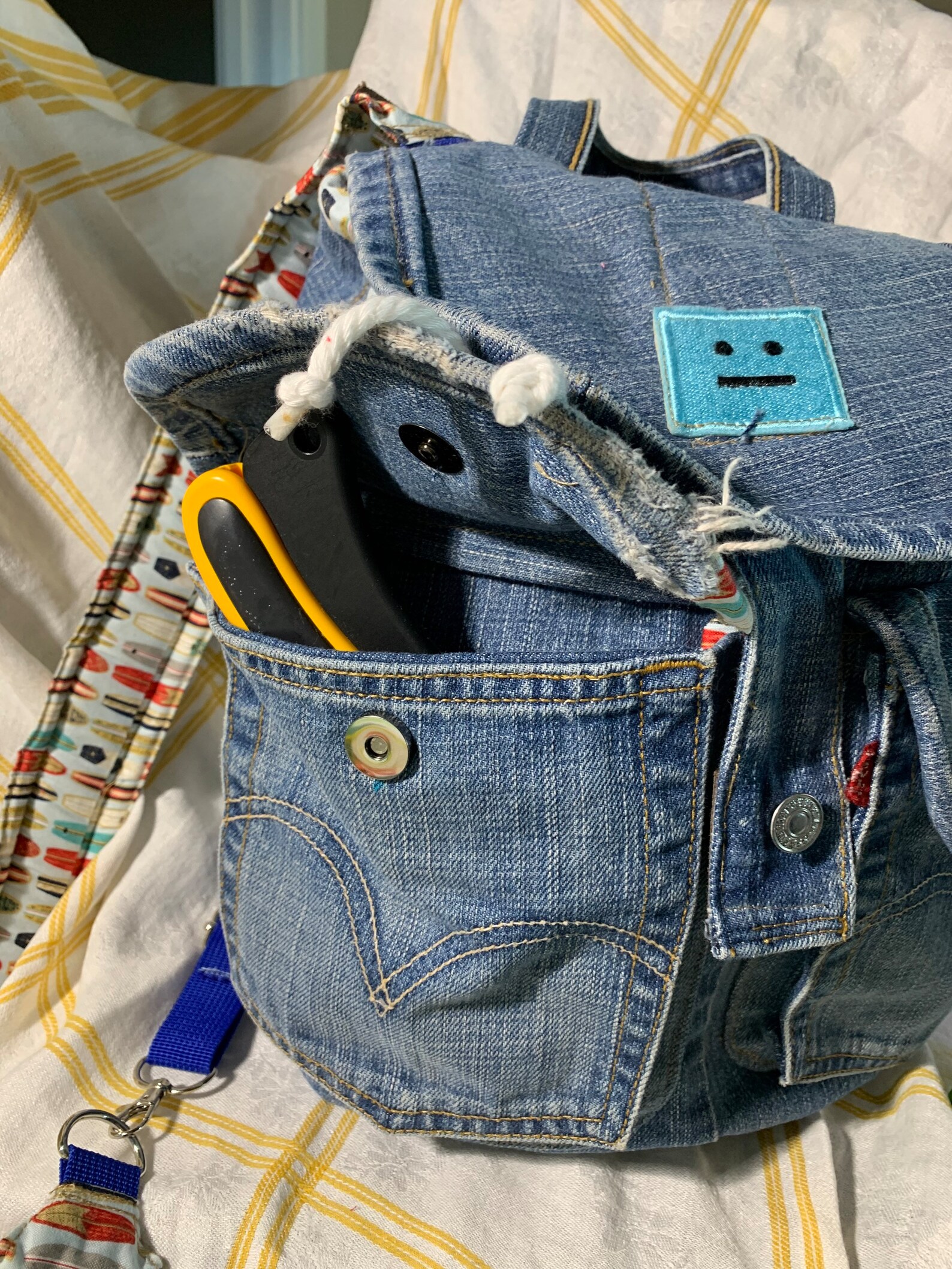 Upcycled Denim Drawstring Backpack Zippered Side Entry - Etsy