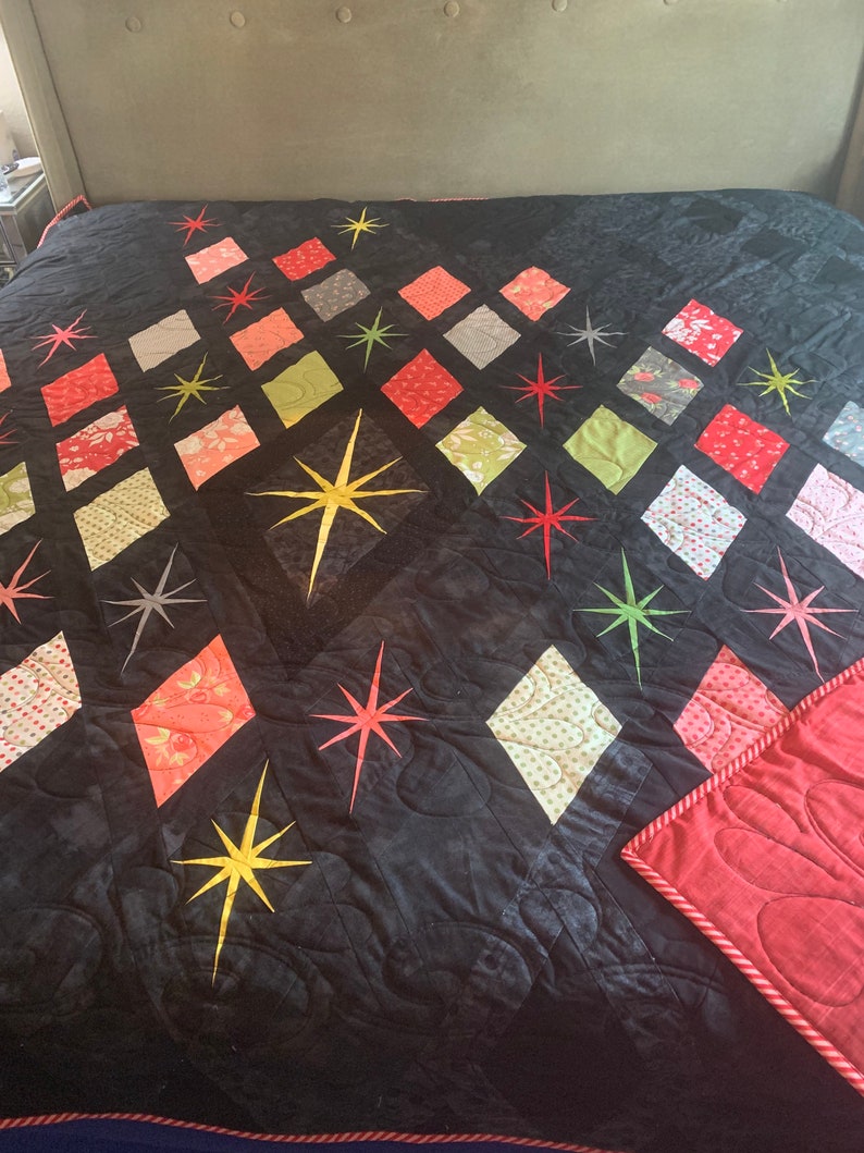 Retro Atomic Starburst Quilt Handmade Black Red and Pink - Etsy