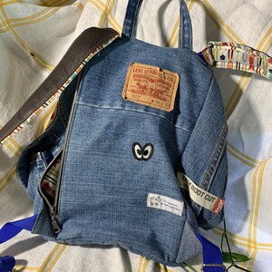 Upcycled Denim Drawstring Backpack Zippered Side Entry - Etsy