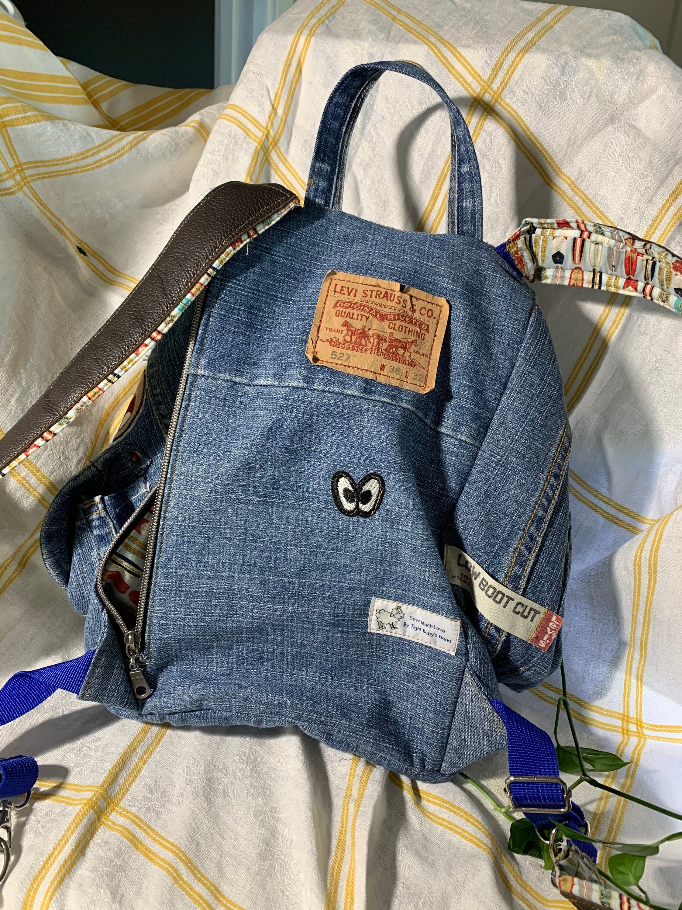Upcycled Denim Drawstring Backpack Zippered Side Entry - Etsy