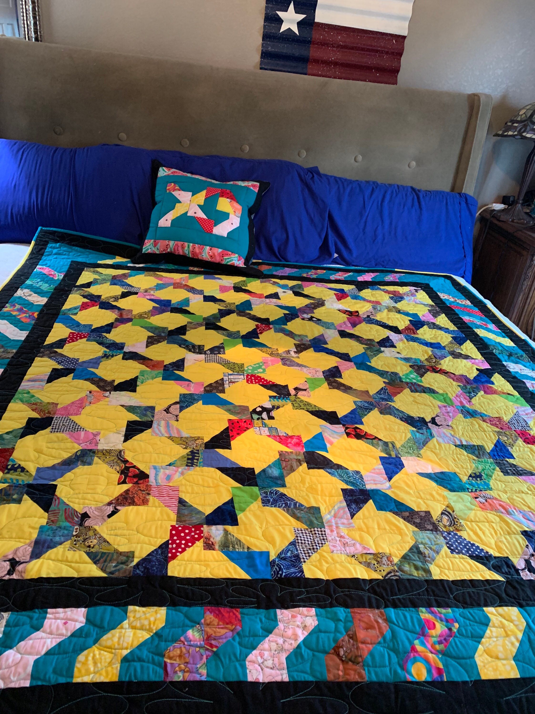 Handmade Scrappy Jagged X Yellow Lap Quilt, 62x66 With Matching Pillow ...