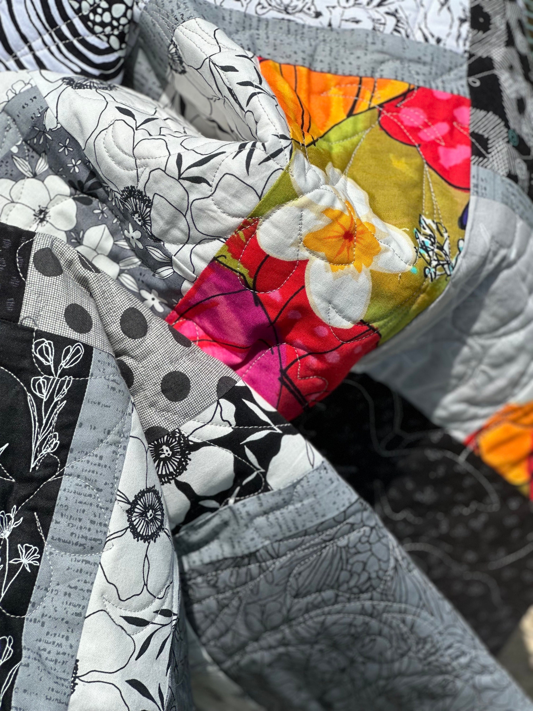 Handmade Monochrome Quilt Black/ White/ Gray/ Floral 82”x102” - Etsy