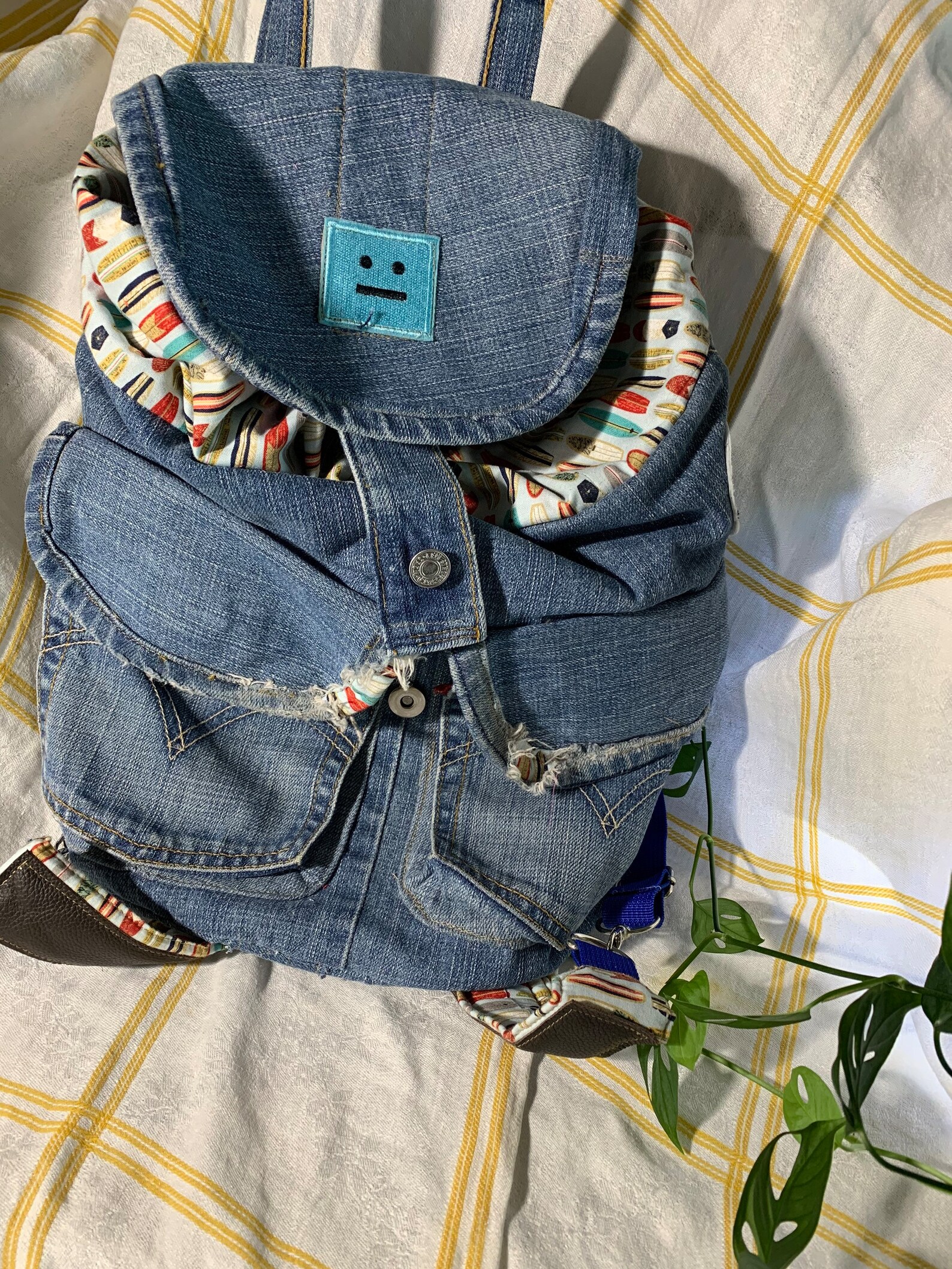 Upcycled Denim Drawstring Backpack Zippered Side Entry - Etsy