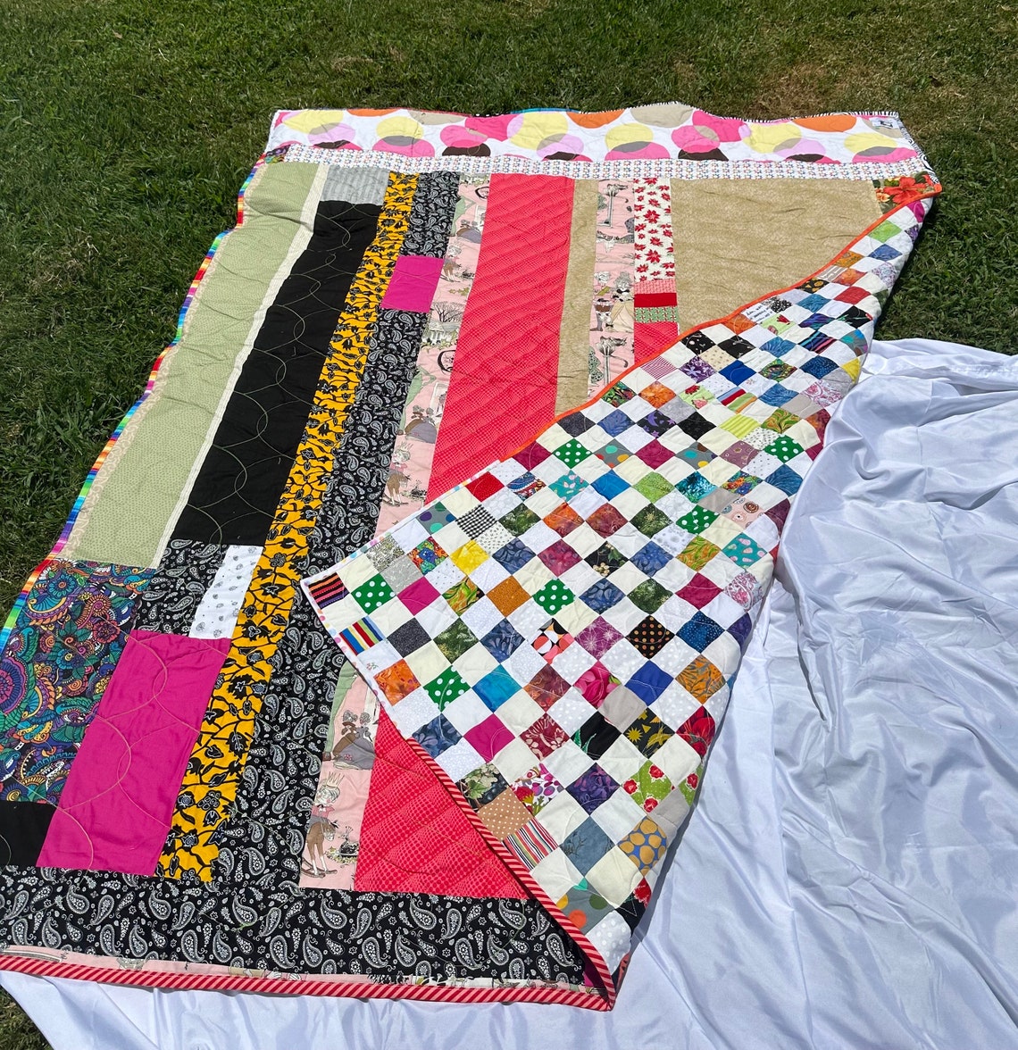 Handmade Scrappy Block Quilt Multi Colored 63”x79” - Etsy