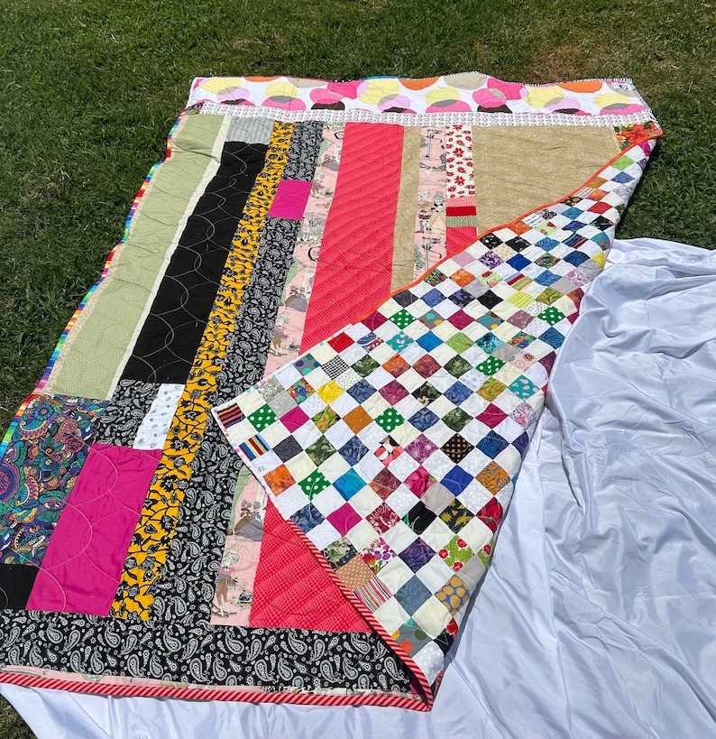Handmade Scrappy Block Quilt Multi Colored 63”x79” - Etsy