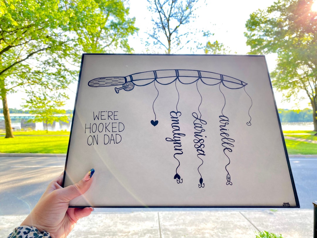 We’re Hooked on Dad Fishing Pole Framed Wall Art; Father’s Day Gift ...