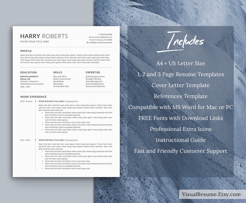 Clean Resume Template, CV Template, Cover Letter, Simple Resume ...