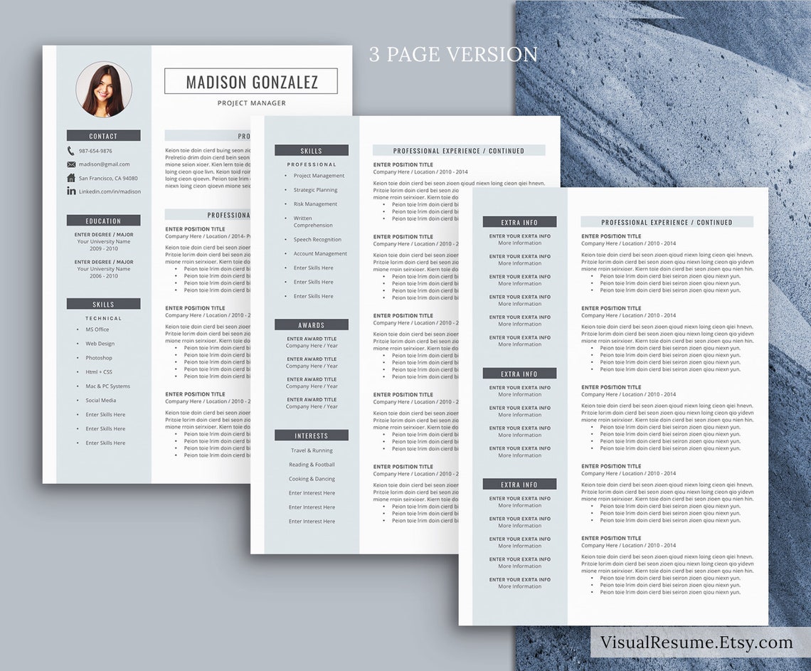Resume Template / CV Template for Word, Professional Resume Design ...