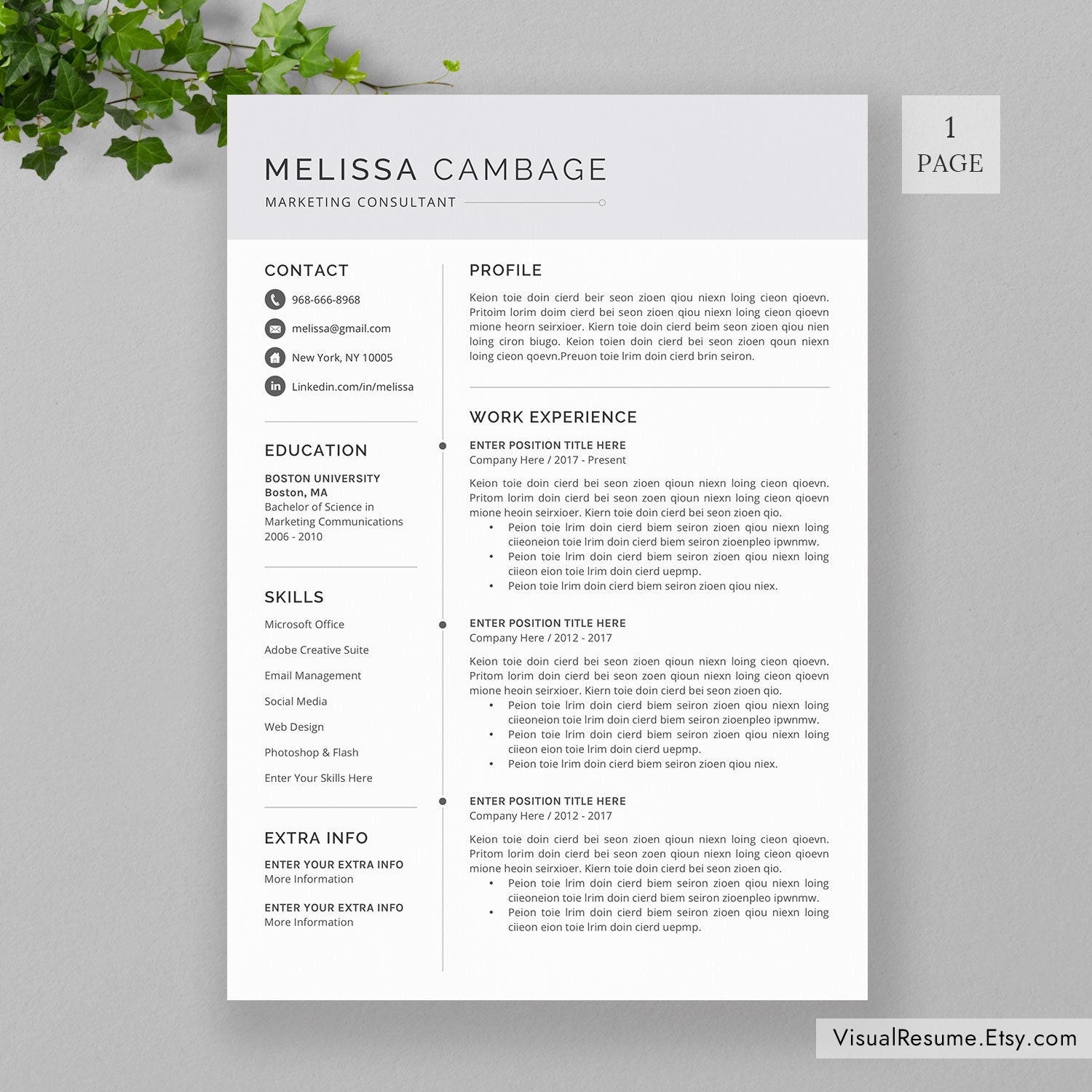Minimalist Resume Template for MS Word Simple CV Template | Etsy
