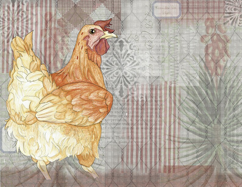 Digital Download Chicken Mixed Media Papers Collage Pages Journal ...