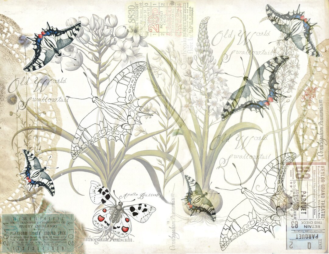 Digital Download Butterfly Mixed Media Papers Collage Pages Journal ...
