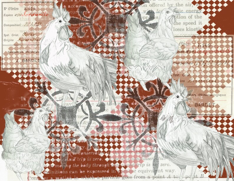 Digital Download Chicken Mixed Media Papers Collage Pages Journal ...