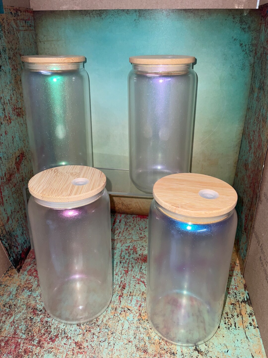 16 Oz Glass Sublimation Jars Iridescent Colors - Etsy