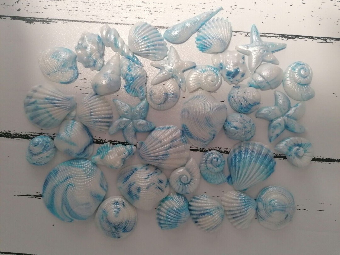 24 Shimmer Blue Edible Sugar Icing Sea Shells Beach Cupcake - Etsy
