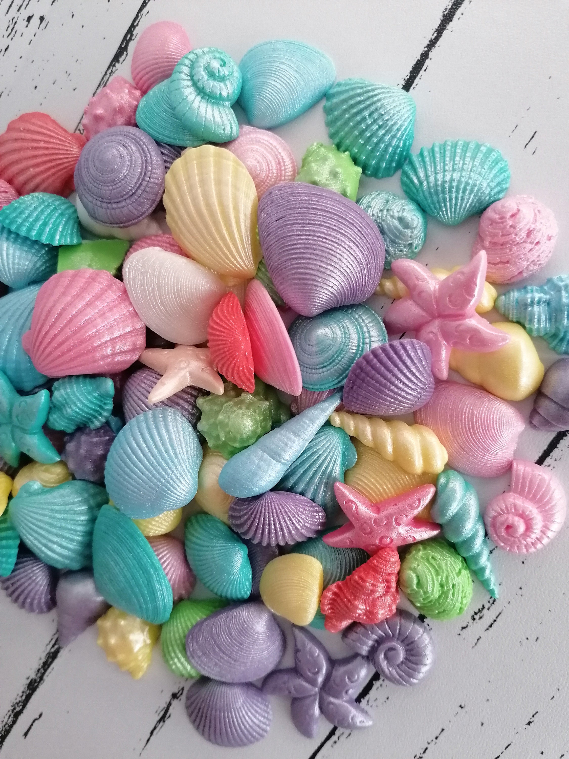 Edible Sugar Icing Sea Shells Shimmer Beach Cupcake Toppers Cake ...
