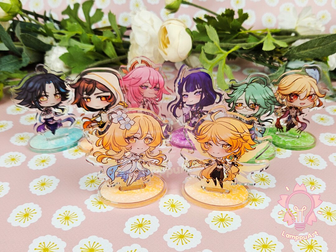 ACRYLIC STAND Genshin Impact Chibi Lumine Aether Rex Lapis Raiden ...