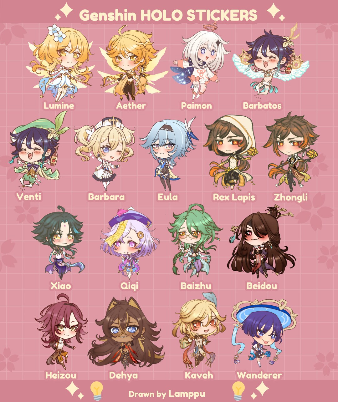 HOLO STICKER Genshin Impact Chibi Series Dehya Wanderer Heizou Kaveh ...