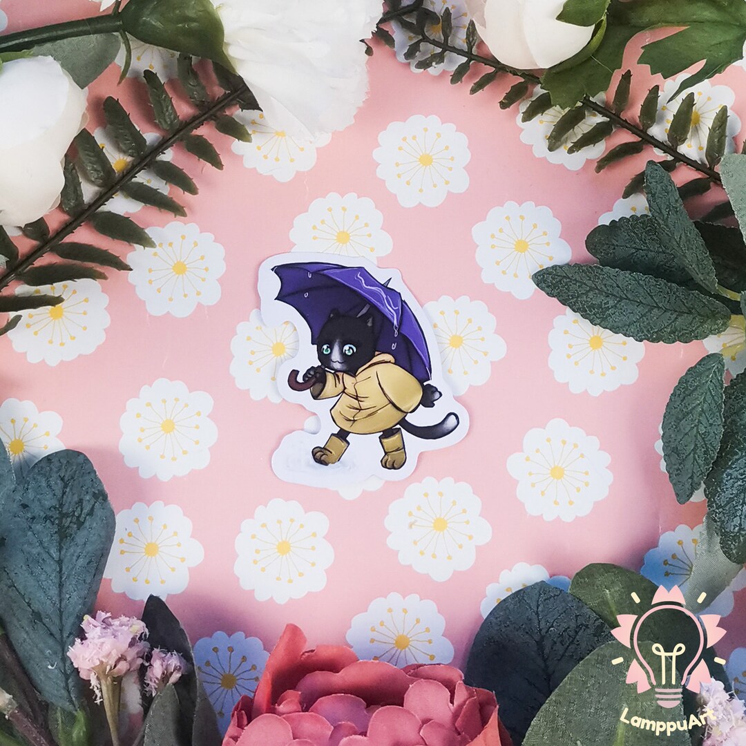 STICKER Cute Raincoat Cat With an Umbrella - Etsy
