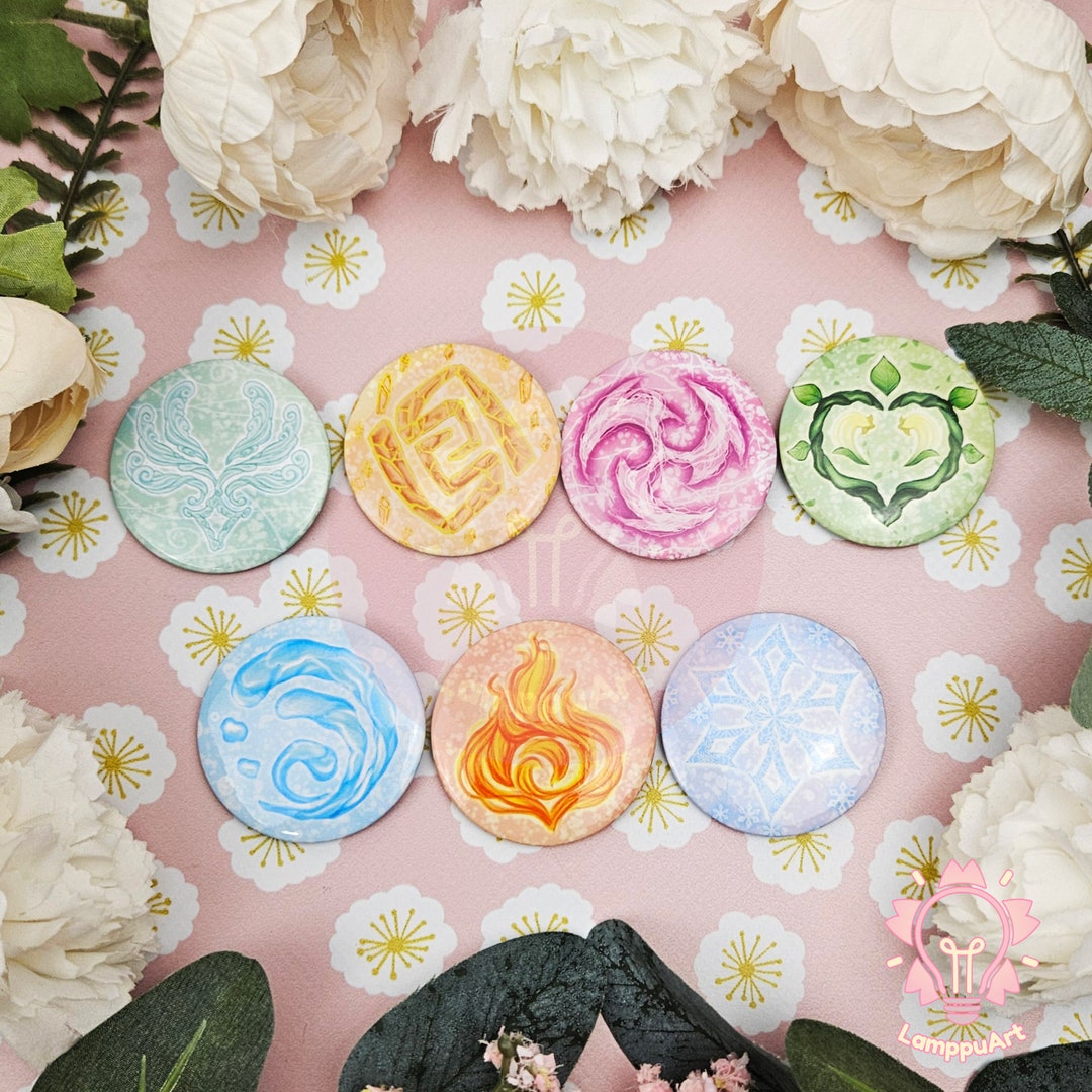 BUTTON PIN GLOSSY Genshin Impact Elements Button Pins Anemo Geo Electro ...