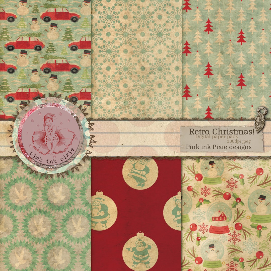 Printable Retro Christmas Digital Paper Pack, Vintage Printable ...
