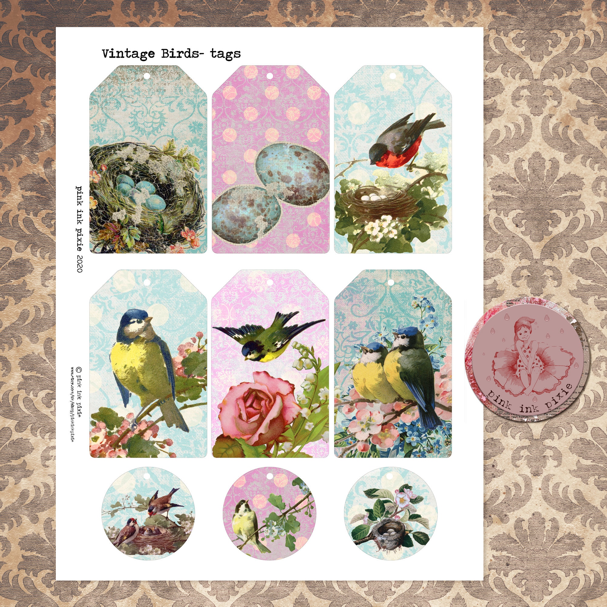 Digital Collage Sheet Printable Vintage Bird Tags Instant - Etsy