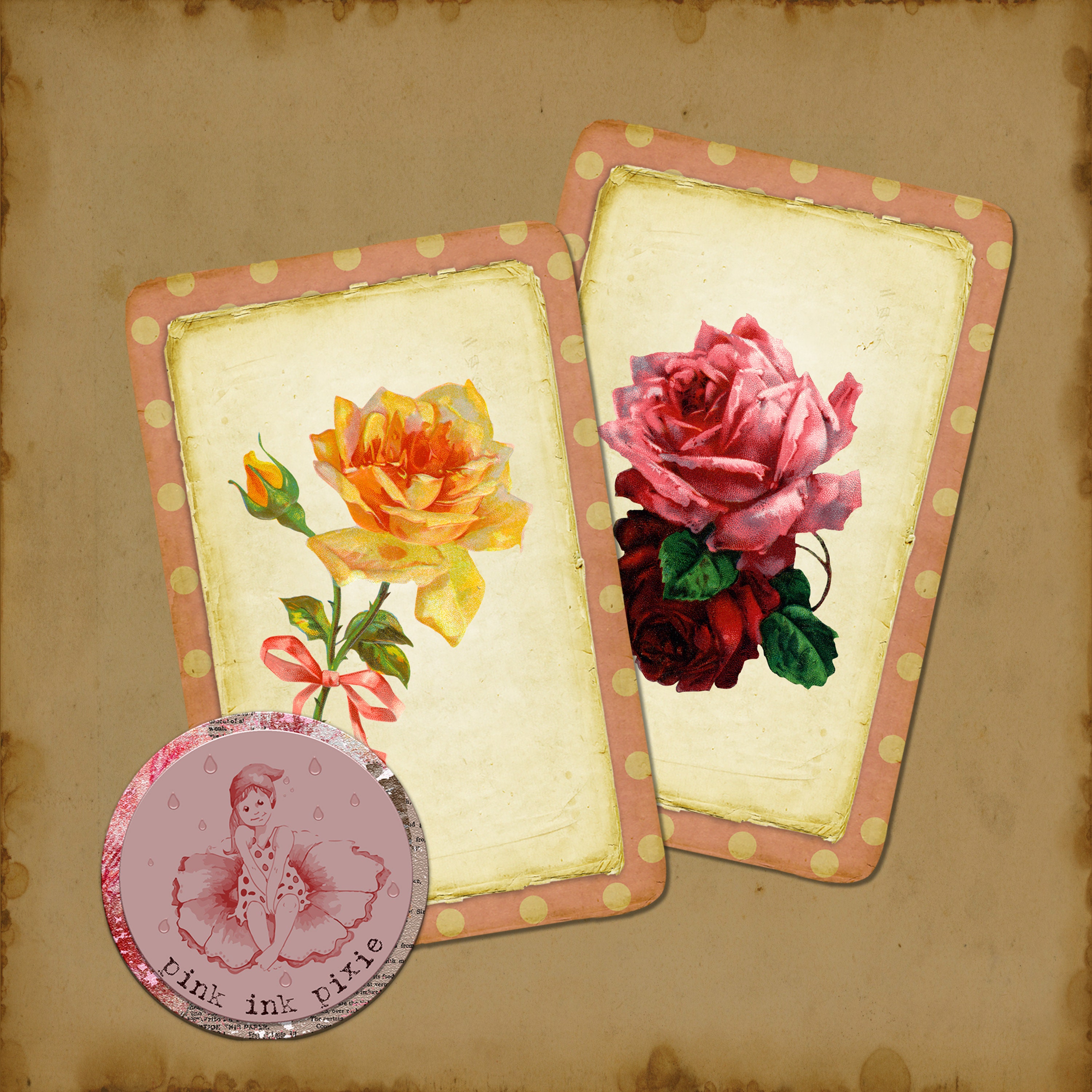 Pretty in Pink, Printable Floral Vintage Journal Cards, Instant ...