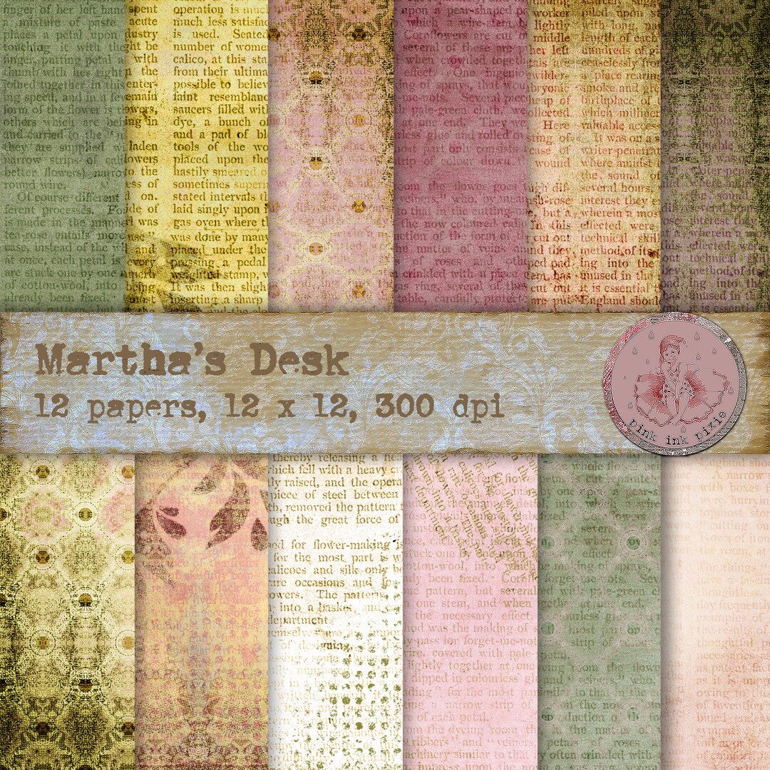 Printable Paper Pack, Martha's Desk, Scrapbook Paper, Mixed Media ...