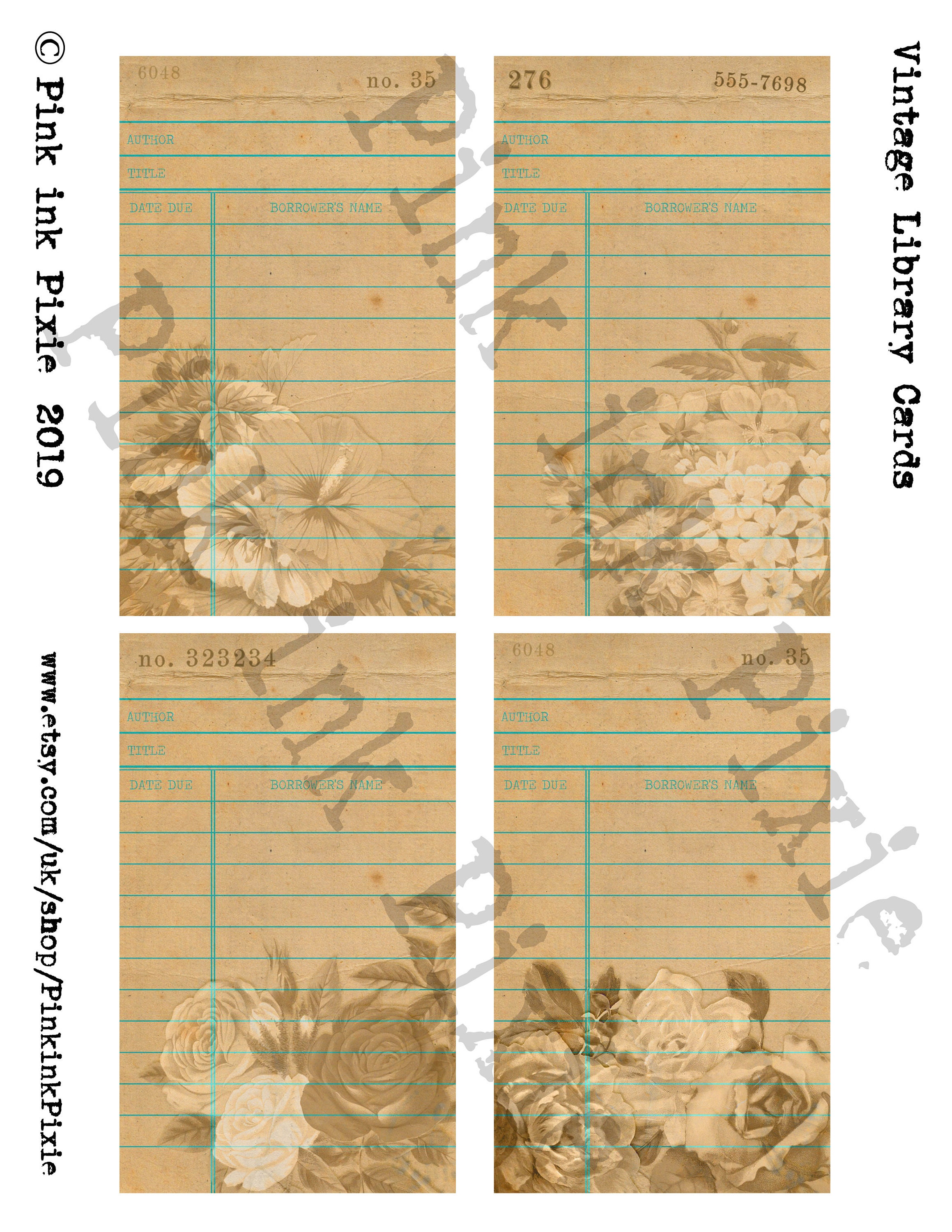 Printable Vintage Library Cards Set of 4 Sepia Printable - Etsy