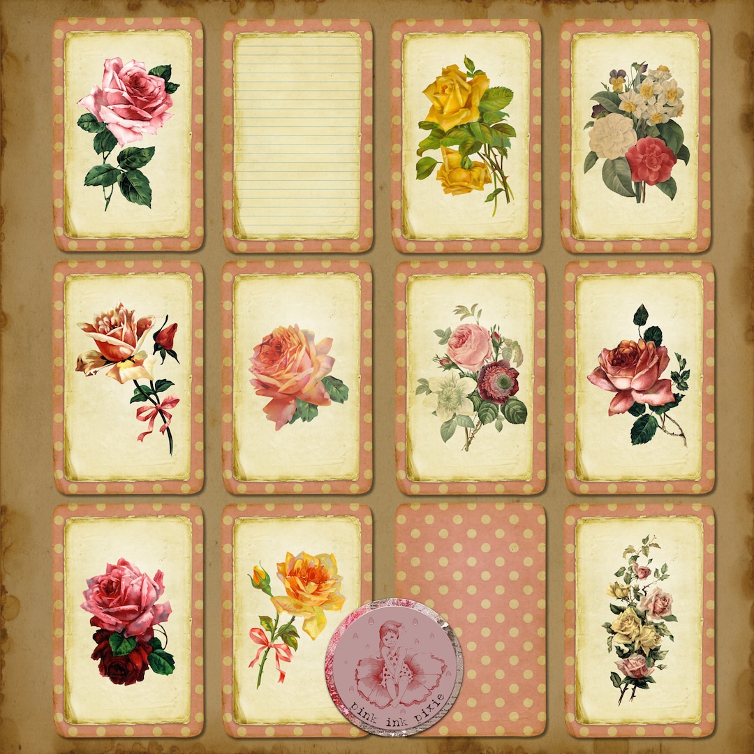 Pretty in Pink, Printable Floral Vintage Journal Cards, Instant ...