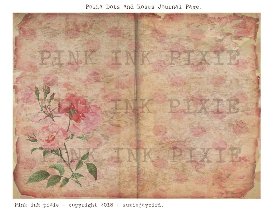 Printable Journal Pages (6), Polka Dots and Roses Instant Downloadable ...