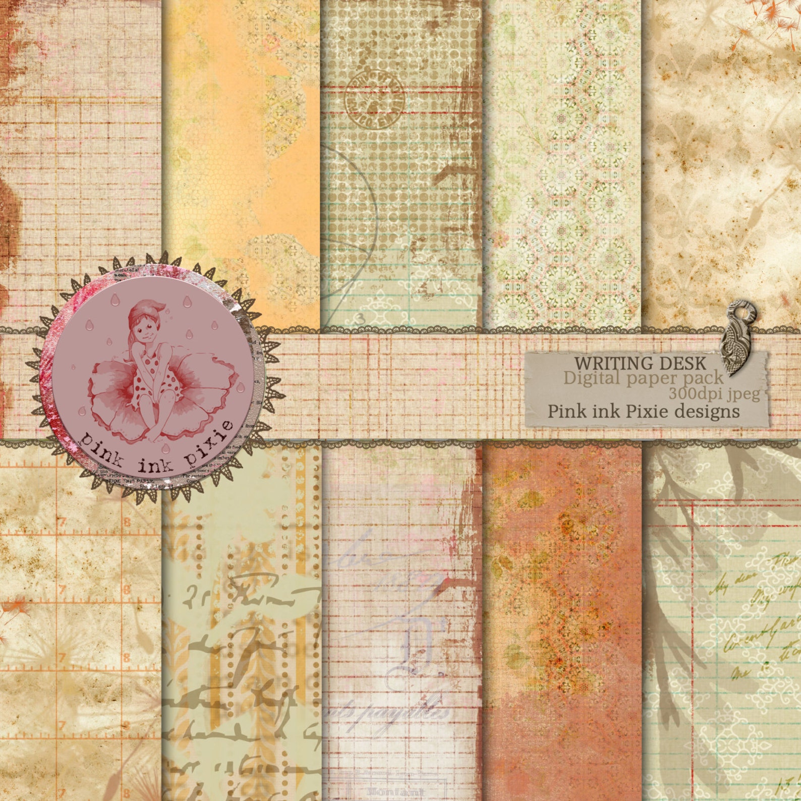 Printable Paper Pack. Writing Desk INSTANT DOWNLOAD Ten 12 X 12 Inch ...