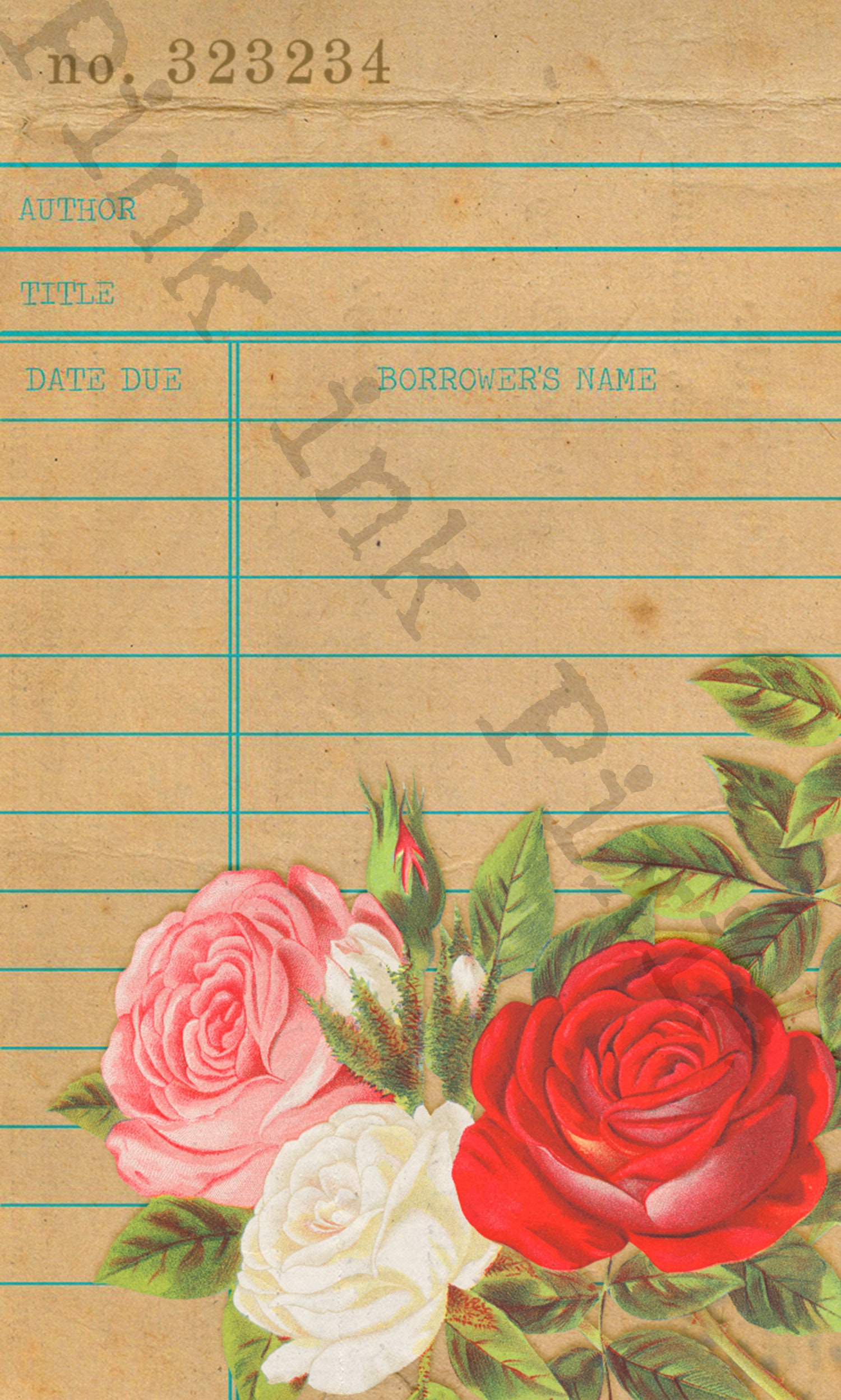 Printable Vintage Library Cards Set of 4, Printable Ephemera, Flowers ...