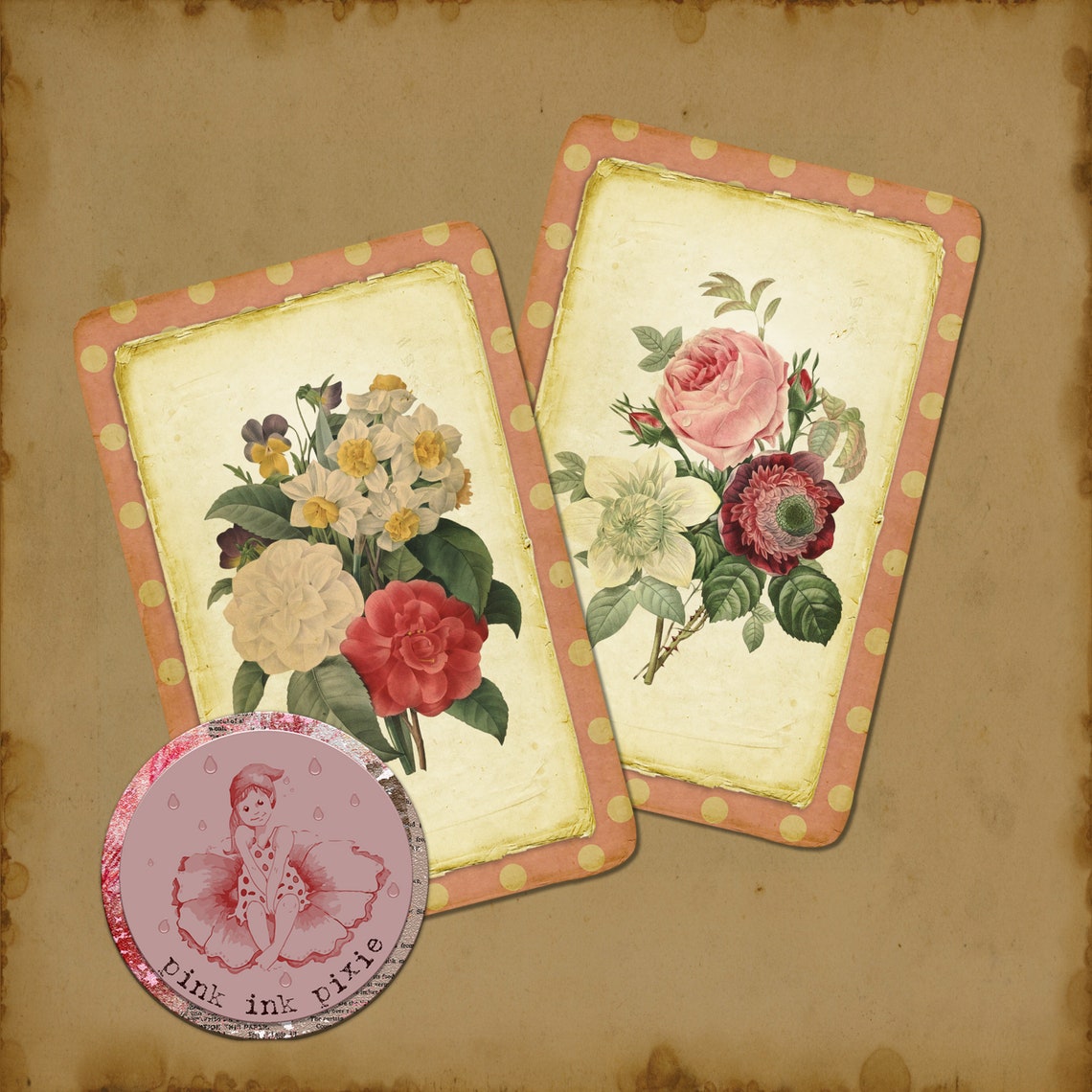 Pretty in Pink, Printable Floral Vintage Journal Cards, Instant ...