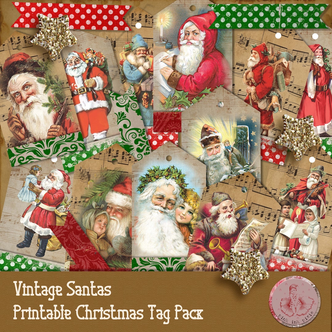 Printable Vintage Santa Christmas Tags, Instant Download, Christmas ...